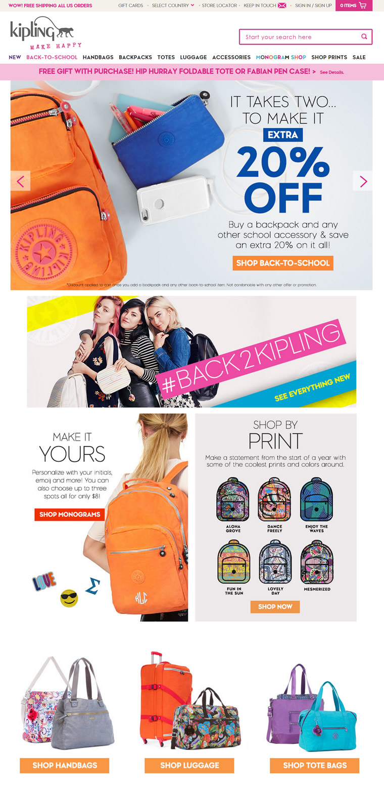 Kipling凱浦林美國官網：世界著名時尚休閑包袋品牌 美國購物網站 MeetKK